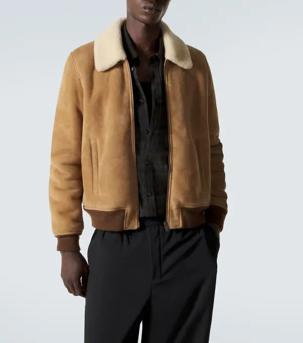 Saint Laurent Shearling-lined Suede Jacket - Beige