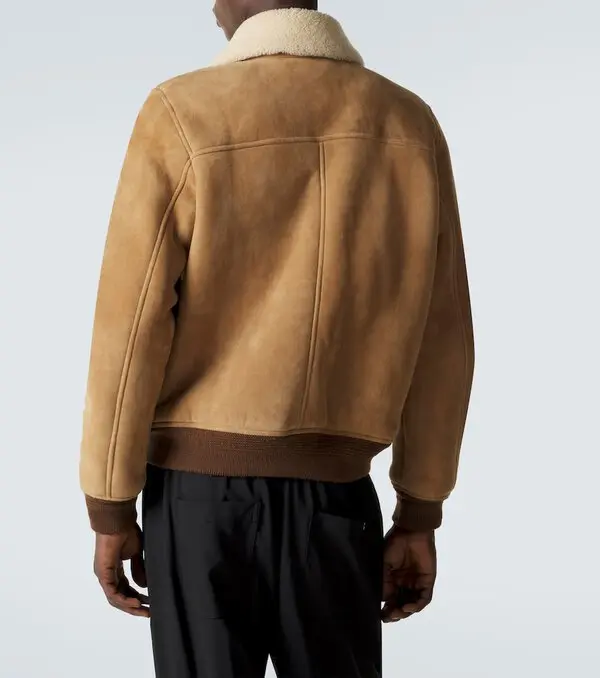 Saint Laurent Shearling-lined Suede Jacket - Beige