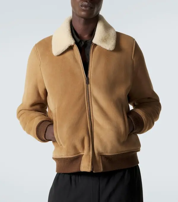 Saint Laurent Shearling-lined Suede Jacket - Beige