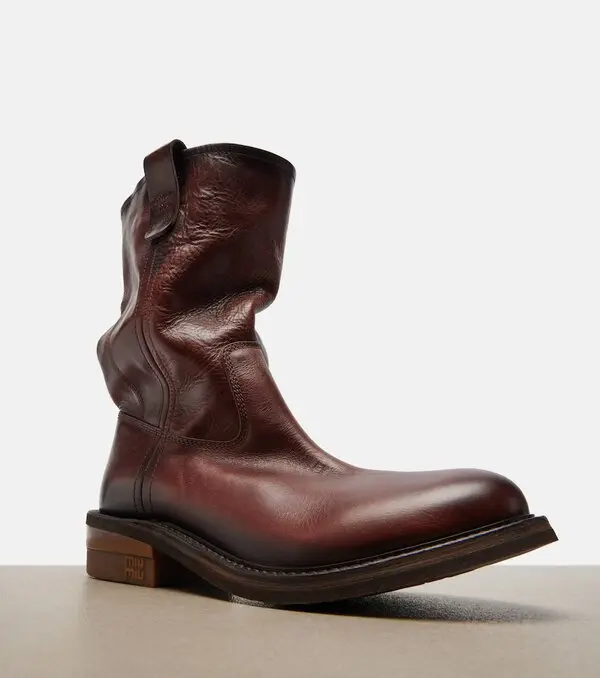 Miu Miu Foulé Leather Ankle Boots - Brown