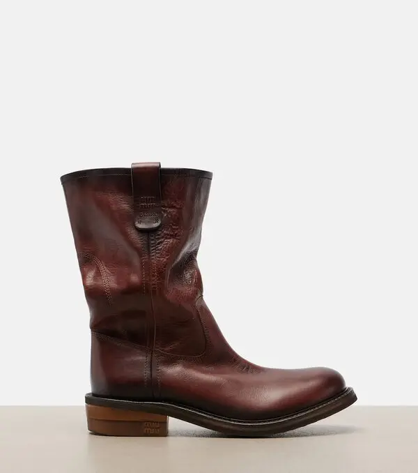 Miu Miu Foulé Leather Ankle Boots - Brown