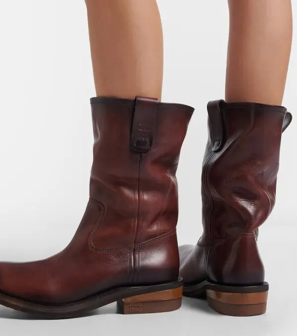 Miu Miu Foulé Leather Ankle Boots - Brown