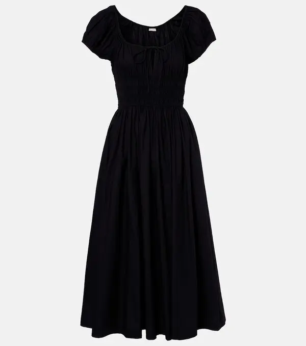 DÔEN Quinn Gathered Cotton Midi Dress - Black