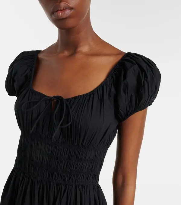 DÔEN Quinn Gathered Cotton Midi Dress - Black