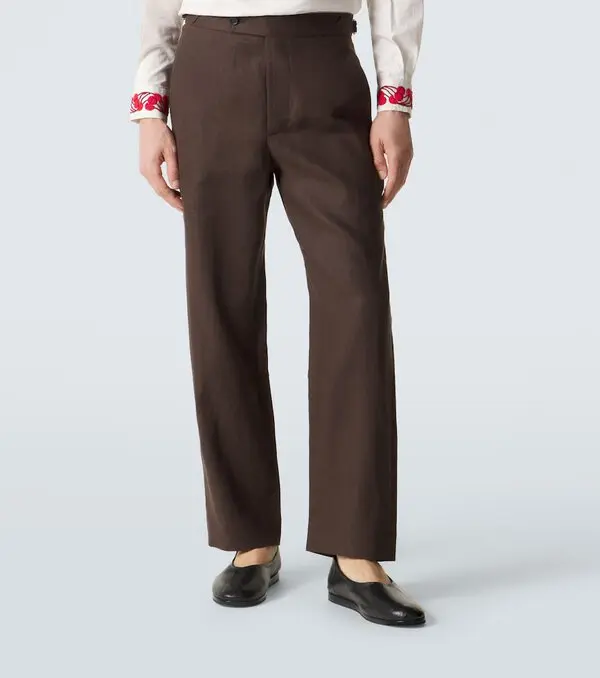 BODE Linen Straight Pants - Brown