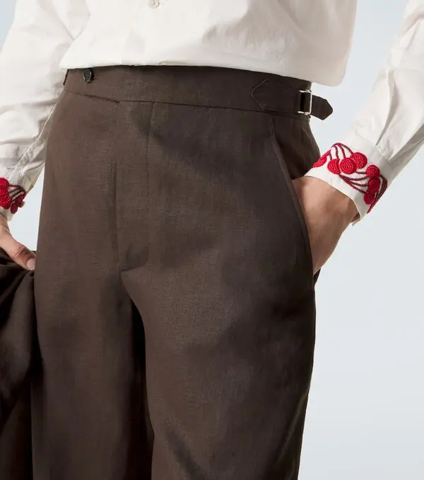 BODE Linen Straight Pants - Brown
