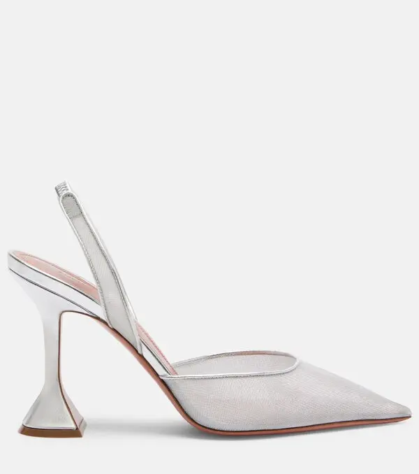 Amina Muaddi Holli Mesh Slingback Pumps - Silver