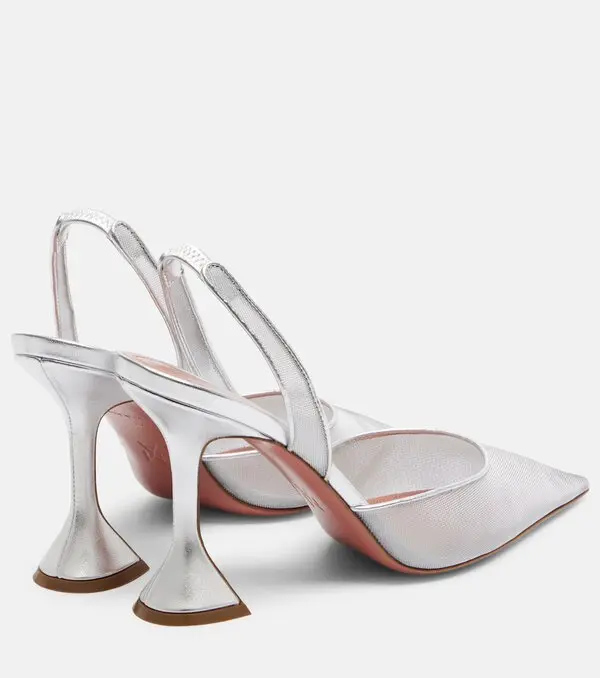 Amina Muaddi Holli Mesh Slingback Pumps - Silver