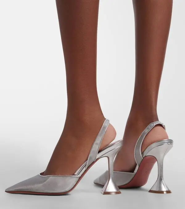 Amina Muaddi Holli Mesh Slingback Pumps - Silver