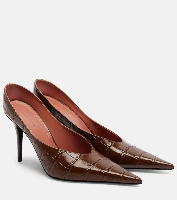 Amina Muaddi Anok Croc-effect Leather Pumps