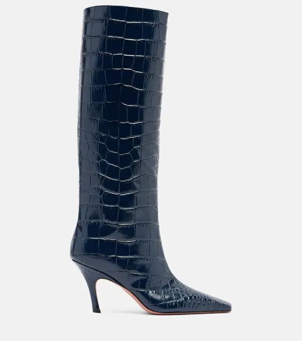 Amina Muaddi Mona Croc-effect Leather Knee-high Boots