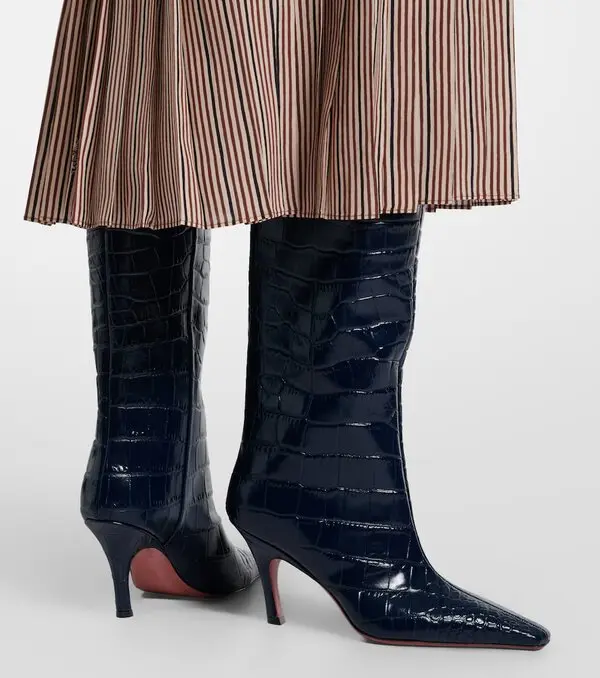 Amina Muaddi Mona Croc-effect Leather Knee-high Boots