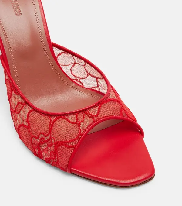 Amina Muaddi Alexa Leather-trimmed Lace Mules - Red