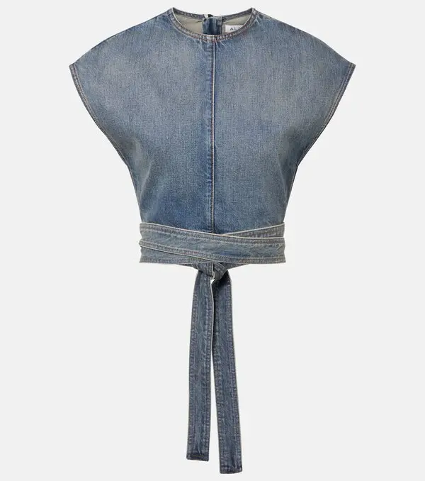 Alaïa Belted Crop Top - Blue