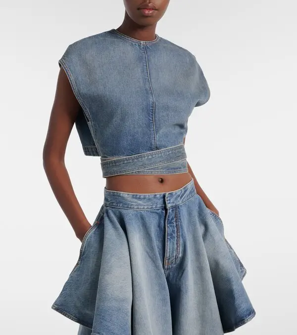 Alaïa Belted Crop Top - Blue