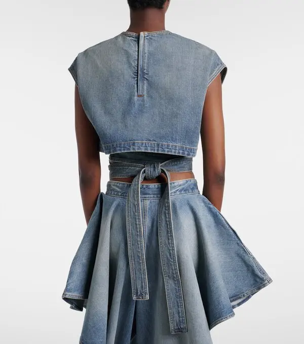 Alaïa Belted Crop Top - Blue