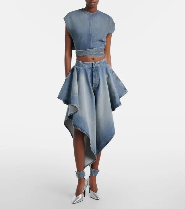 Alaïa Belted Crop Top - Blue
