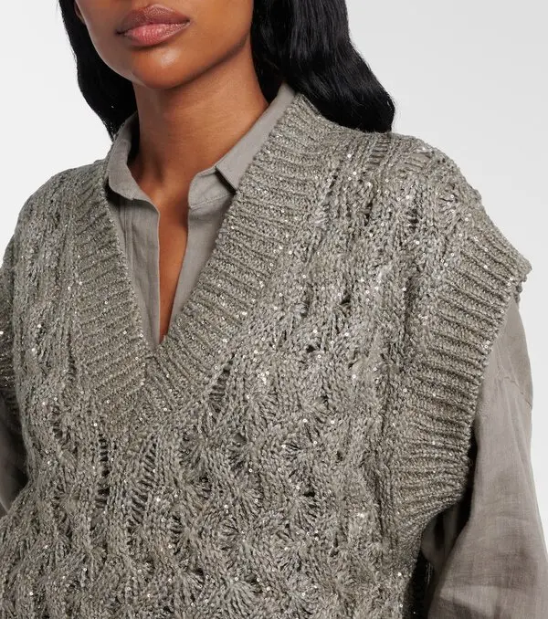 Brunello Cucinelli Sequined Sweater Vest - Grey