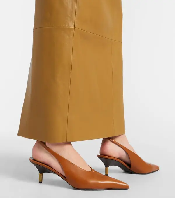 Khaite Bella 55 Leather Slingback Pumps - Brown