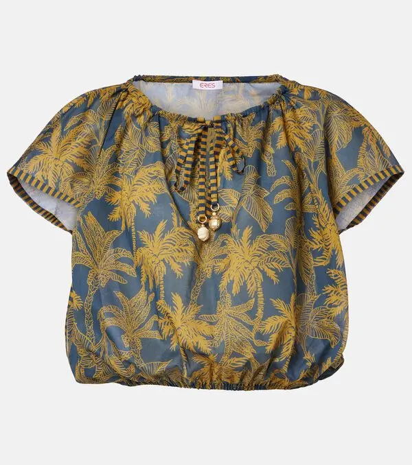 ERES Crocodile Printed Cotton Voile Top - Blue