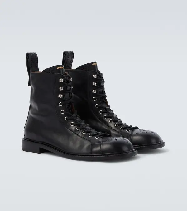Versace Billy Perforated Leather Combat Boots