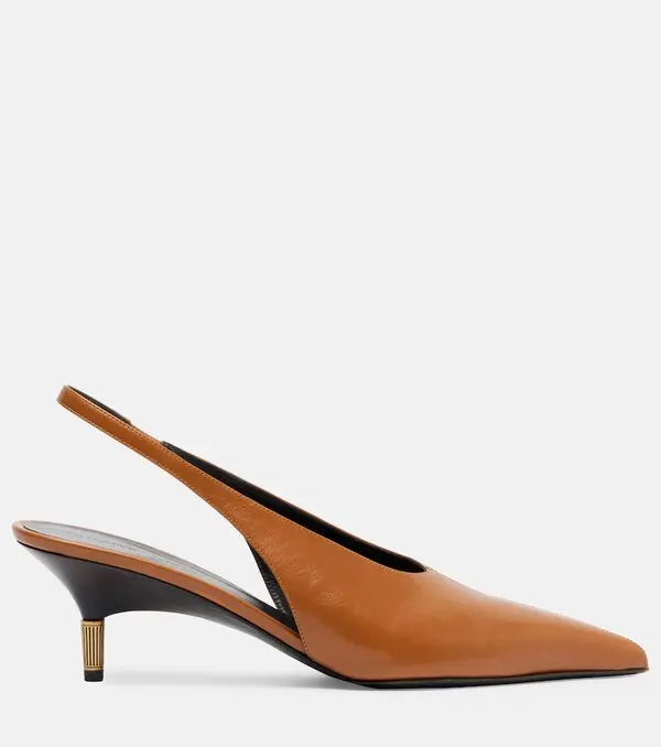 Khaite Bella 55 Leather Slingback Pumps - Brown