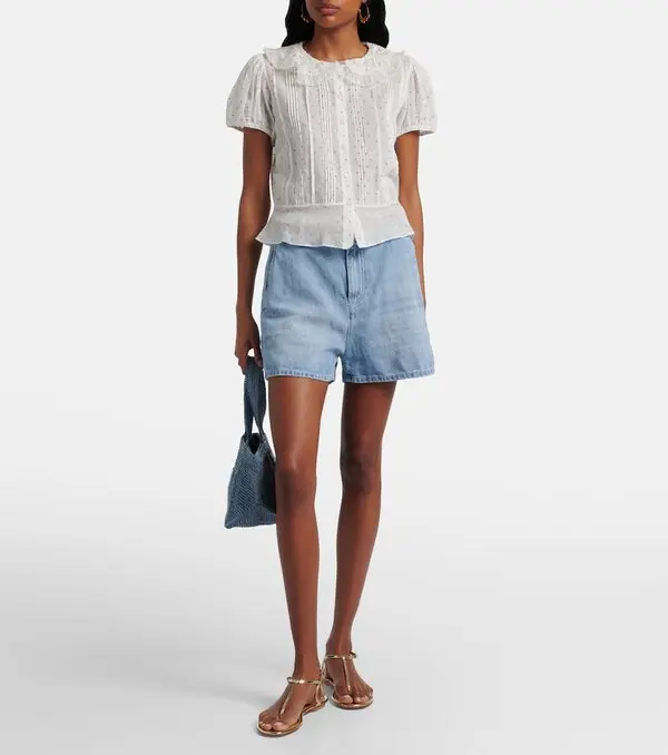 7 For All Mankind Cotton And Linen Denim Shorts