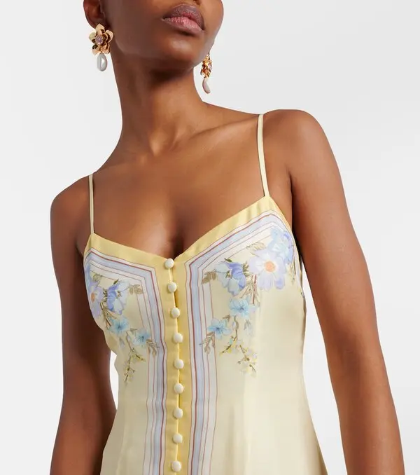 SELF-PORTRAIT Floral Silk Satin Maxi Dress