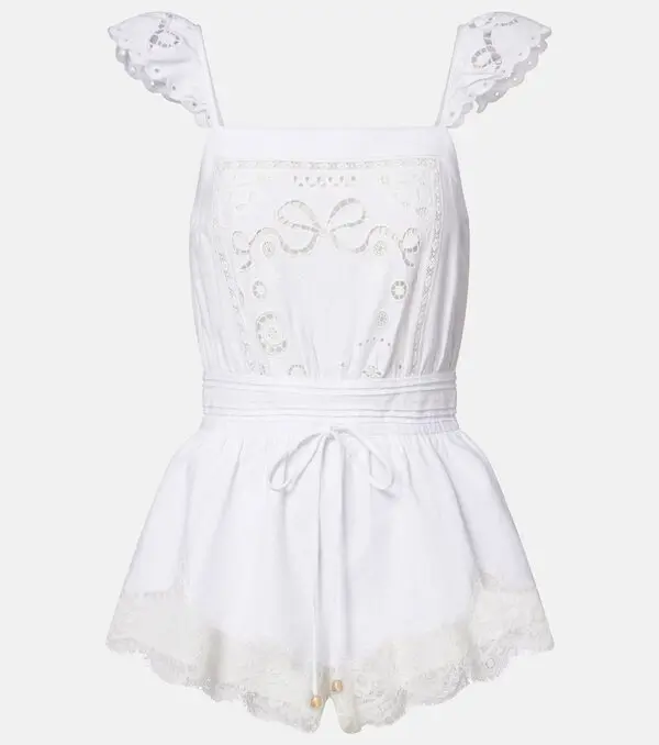 SELF-PORTRAIT Embroidered Linen And Cotton Organza Romper - White