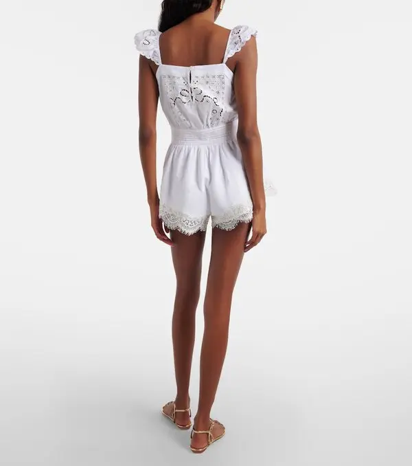 SELF-PORTRAIT Embroidered Linen And Cotton Organza Romper