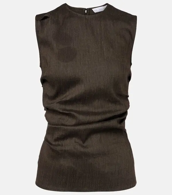 Proenza Schouler Anoushka Draped Linen-blend Slub Top - Brown