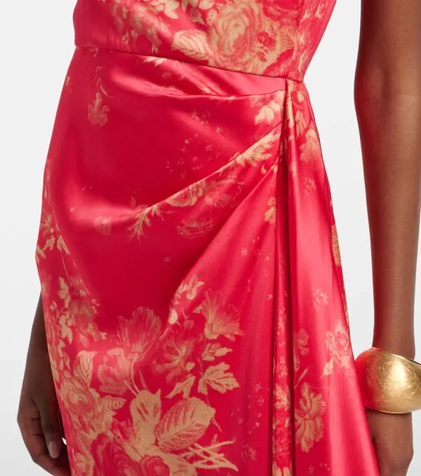 Erdem Draped Floral Duchess Satin Gown - Red