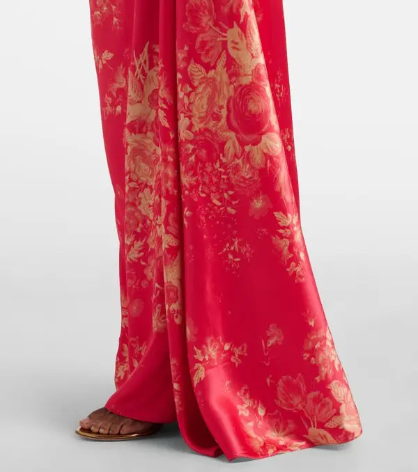 Erdem Draped Floral Duchess Satin Gown - Red