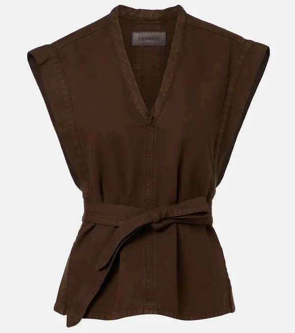 LEMAIRE Belted Cotton Twill Top - Brown