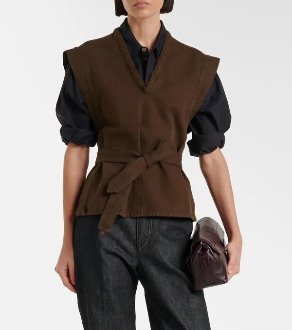 LEMAIRE Belted Cotton Twill Top - Brown