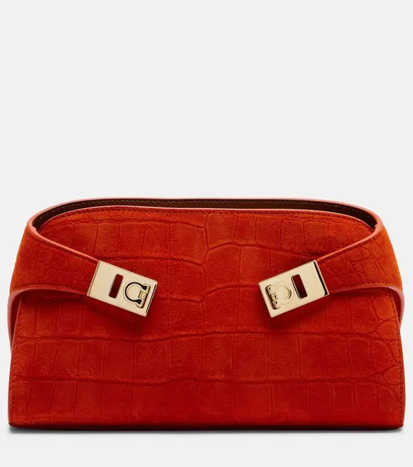 FERRAGAMO Hug Mini Suede Crossbody Bag - Orange