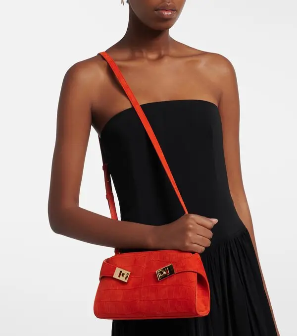 FERRAGAMO Hug Mini Suede Crossbody Bag - Orange