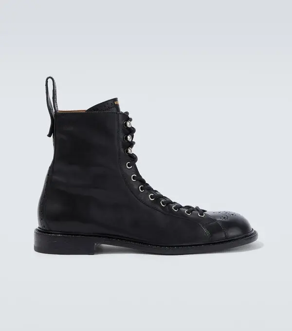 Versace Billy Perforated Leather Combat Boots - Black