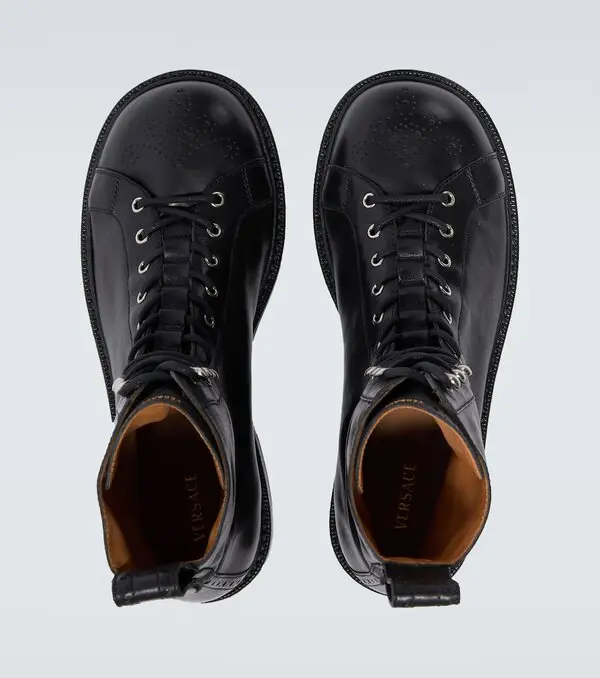 Versace Billy Perforated Leather Combat Boots