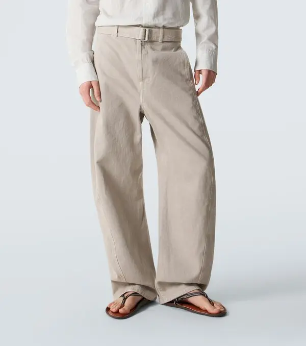 LEMAIRE Twisted Belted Cotton Twill Pants - Grey