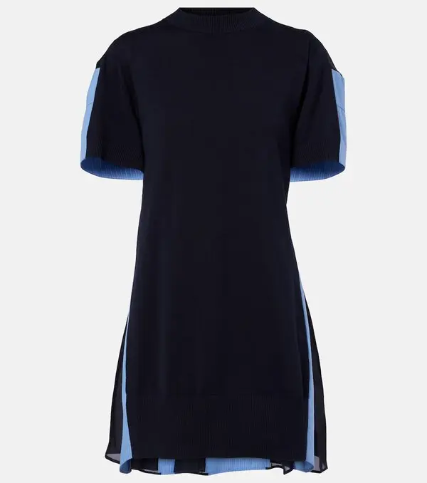 Sacai Paneled Cotton-blend Minidress - Blue