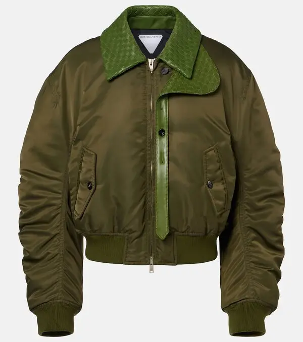 Bottega Veneta Intrecciato Leather-trimmed Bomber Jacket - Green