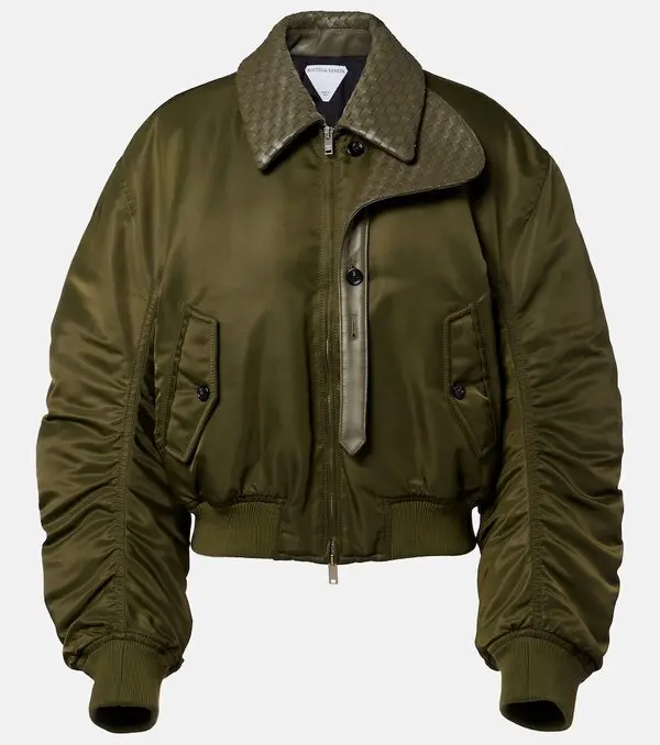 Bottega Veneta Intrecciato Leather-trimmed Bomber Jacket - Green