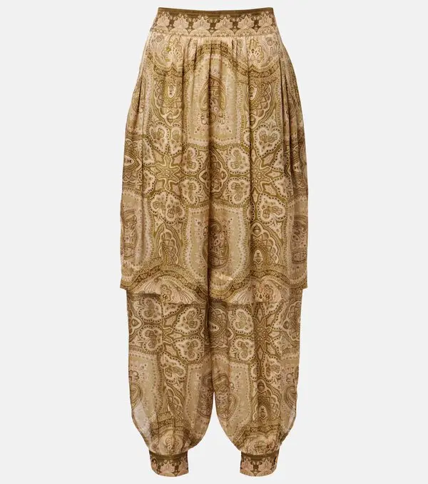 Zimmermann Luna Paisley Silk Satin Balloon Pants - Green