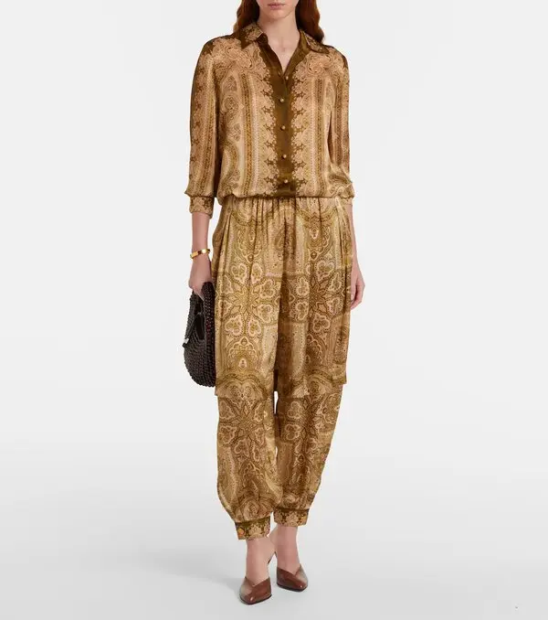 Zimmermann Luna Paisley Silk Satin Balloon Pants - Green