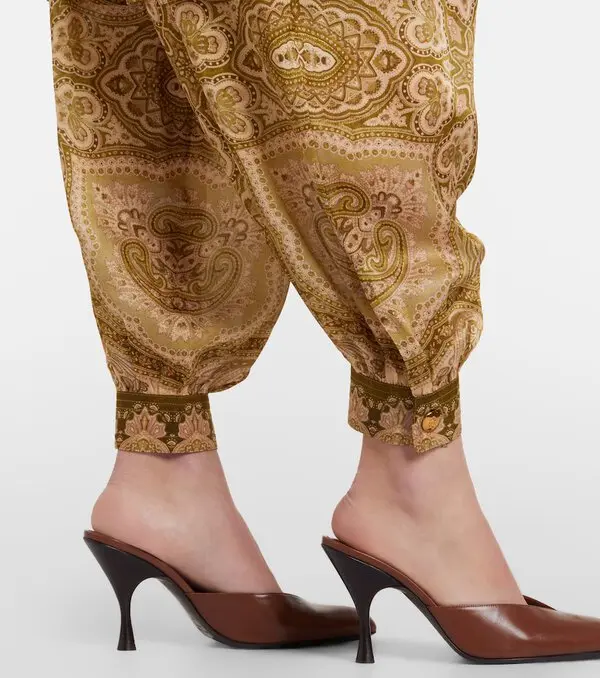 Zimmermann Luna Paisley Silk Satin Balloon Pants - Green