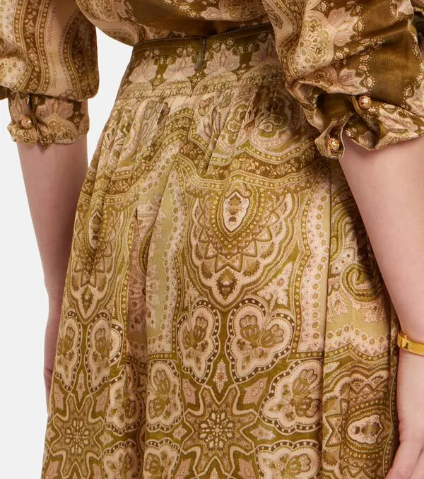 Zimmermann Luna Paisley Silk Satin Balloon Pants - Green