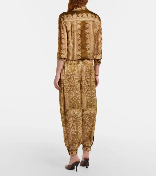 Zimmermann Luna Paisley Silk Satin Balloon Pants - Green