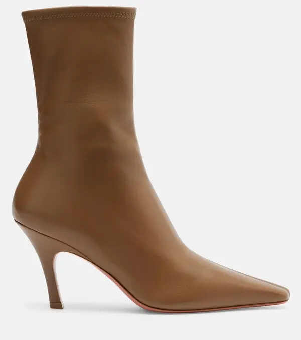 Amina Muaddi Jamie Leather Ankle Boots - Brown