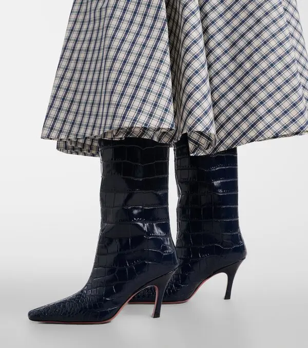 Amina Muaddi Mona Croc-effect Leather Knee-high Boots - Blue